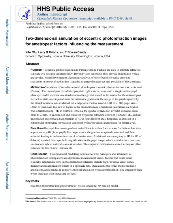 (PDF) Two‐dimensional simulation of eccentric photorefraction images for ametropes: factors ...