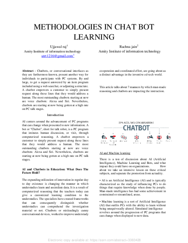 (PDF) Methodologies in Chat Bot Learning