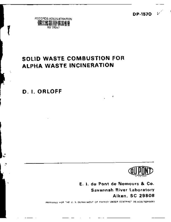 (PDF) Solid waste combustion for alpha waste incineration