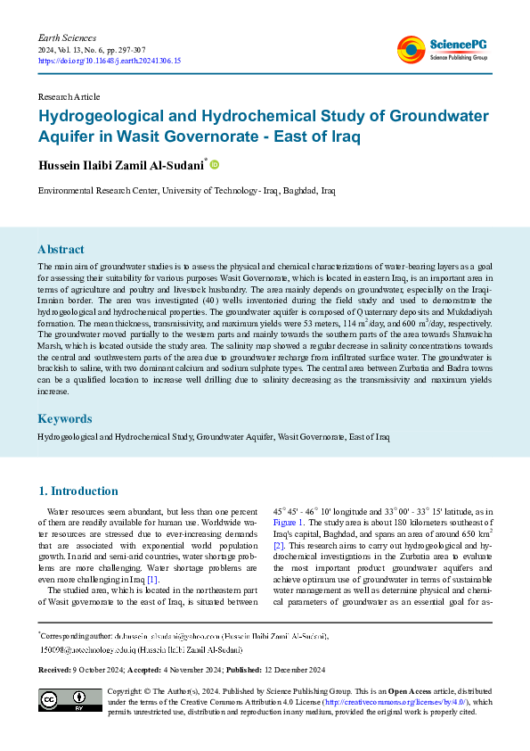 (PDF) Hydrogeological and Hydrochemical Study of Groundwater Aquifer in ...