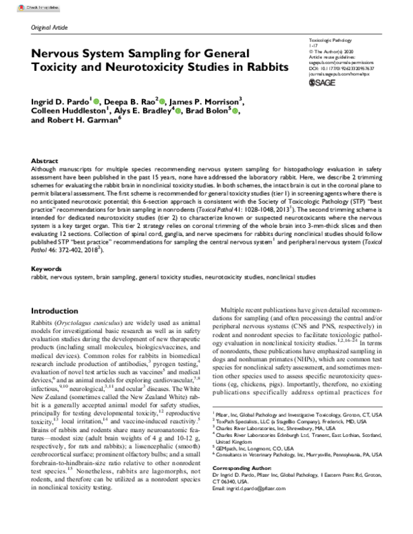 (PDF) Nervous System Sampling for General Toxicity and Neurotoxicity ...