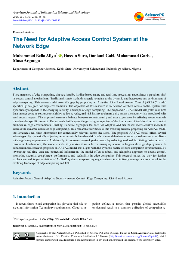 (PDF) The Need for Adaptive Access Control System at the Network Edge | Muhammad Garba ...