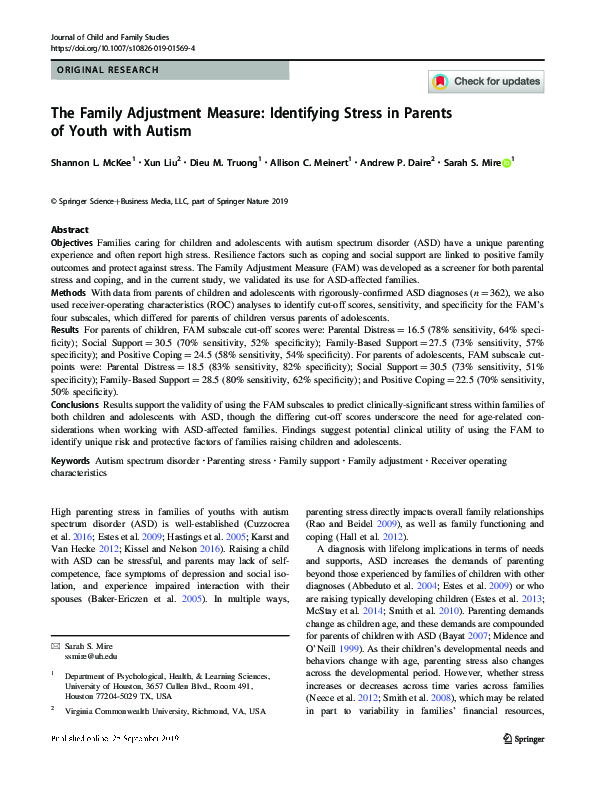 (PDF) The Family Adjustment Measure: Identifying Stress in Parents of ...