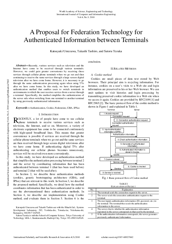 (PDF) A Proposal For Federation Technology For Authenticated Information Between Terminals