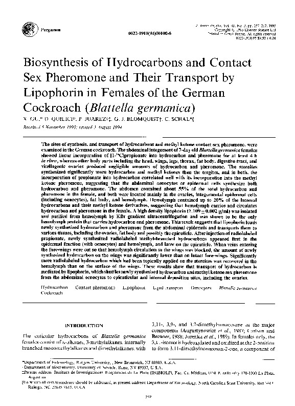 (PDF) Biosynthesis of hydrocarbons and contact sex pheromone and their ...