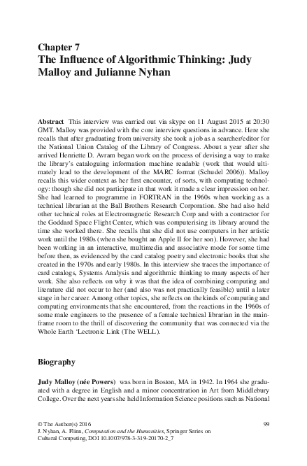 (PDF) The Influence of Algorithmic Thinking: Judy Malloy and Julianne Nyhan