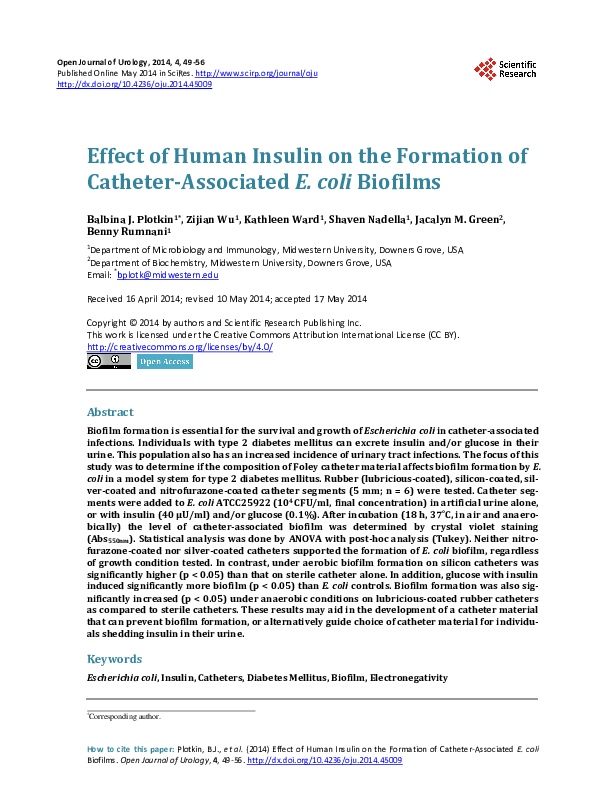 (PDF) Effect of Human Insulin on the Formation of Catheter-Associated E ...