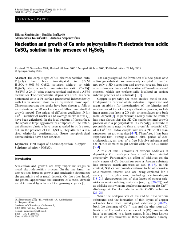 (PDF) Nucleation and growth of Cu onto polycrystalline Pt electrode ...