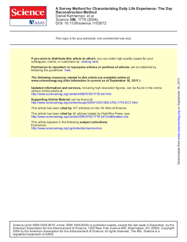 (PDF) A Survey Method for Characterizing Daily Life Experience: The Day ...