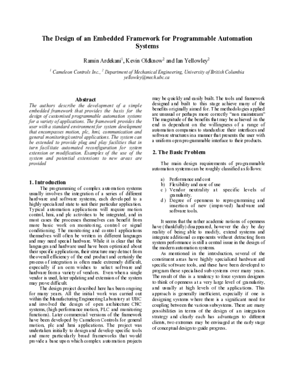 (PDF) The Design of an Embedded Framework for Programmable Automation ...