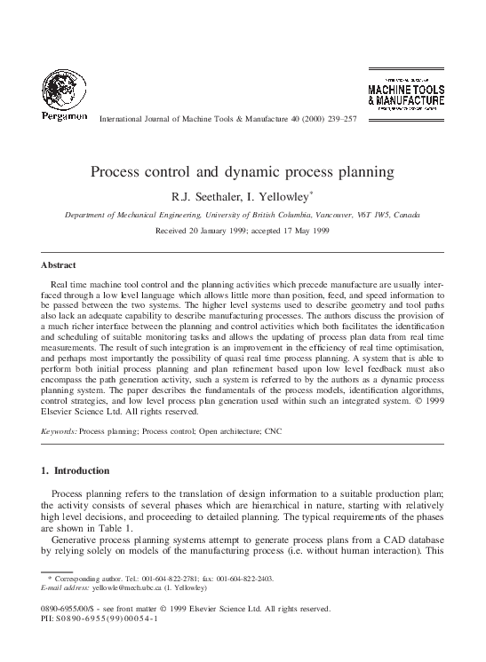 (PDF) Process control and dynamic process planning