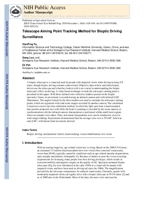 (PDF) Telescope Aiming Point Tracking Method for Bioptic Driving ...