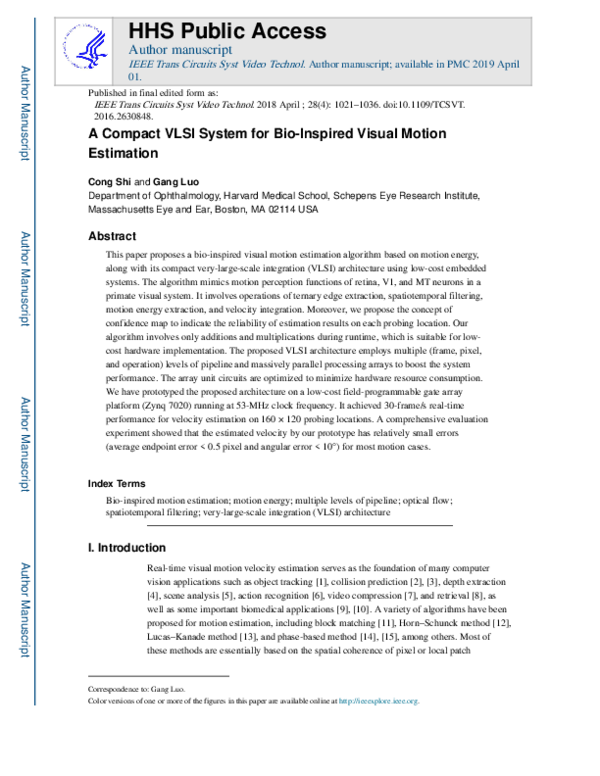 Pdf A Compact Vlsi System For Bio Inspired Visual Motion Estimation
