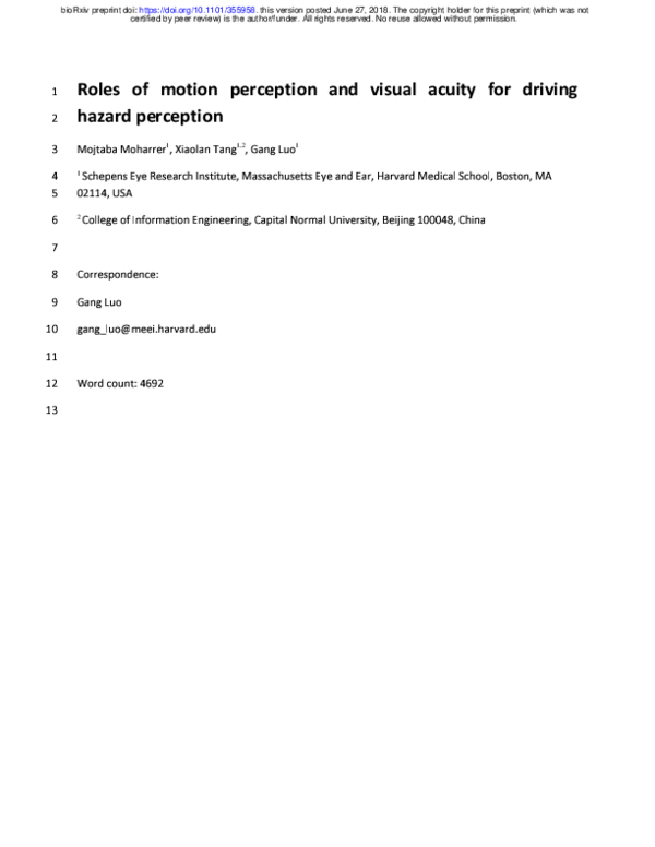 (PDF) Roles of motion perception and visual acuity for driving hazard ...