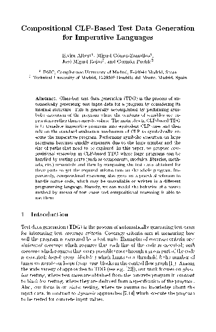 (PDF) Compositional CLP-Based Test Data Generation for Imperative Languages