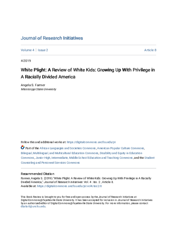 (PDF) White Plight: A Review of White Kids: Growing Up With Privilege in A Racially Divided America