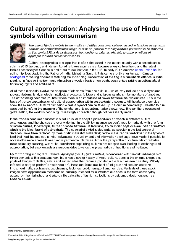 (PDF) Cultural appropriation: analysing the use of Hindu symbols within ...
