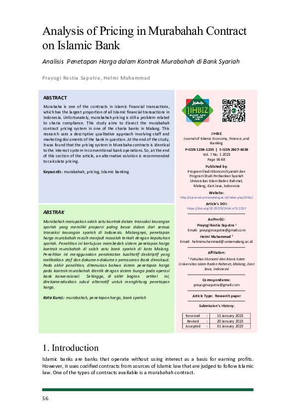 (PDF) Analisis Penetapan Harga dalam Kontrak Murabahah di Bank Syariah