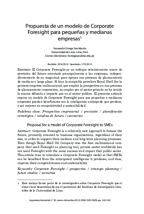 (PDF) Propuesta de un modelo de Corporate Foresight para pequeñas y medianas empresas