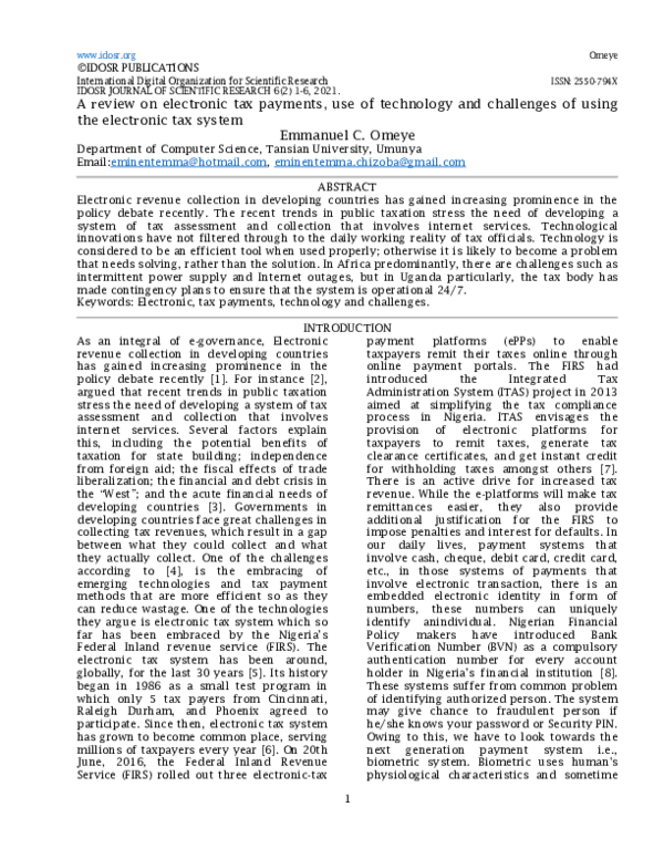 (PDF) A review on electronic tax payments, use of technology and ...