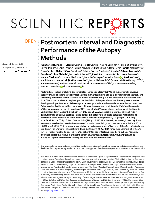 (PDF) Postmortem Interval and Diagnostic Performance of the Autopsy Methods
