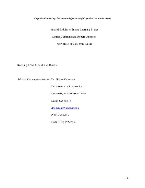 (PDF) Innate modules vs innate learning biases