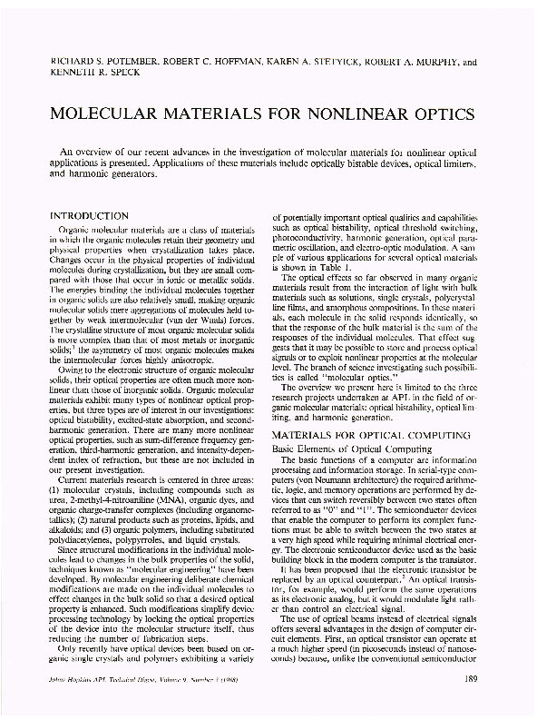 (PDF) Molecular Materials for Nonlinear Optics