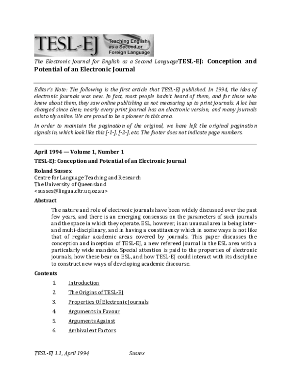 (PDF) TESL-EJ: Conception and potential of an electronic journal