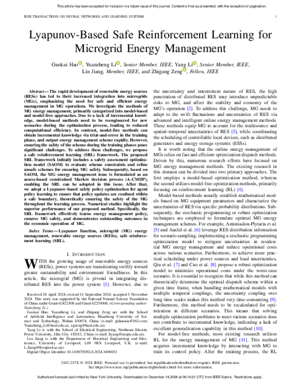 (PDF) Lyapunov-Based Safe Reinforcement Learning for Microgrid Energy Management