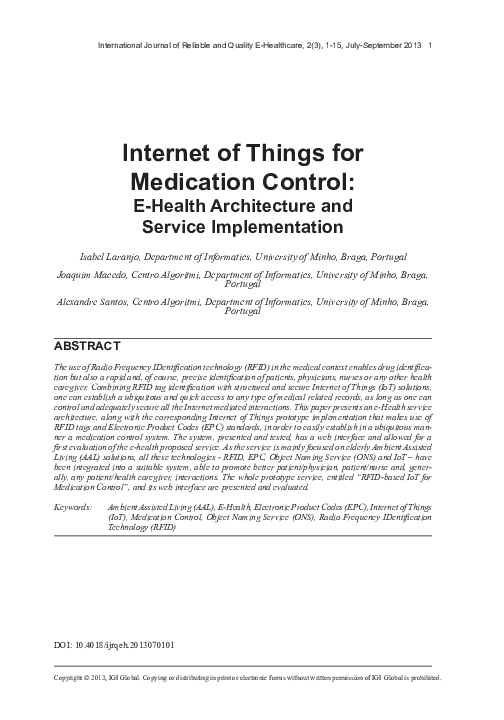 (PDF) Internet of Things for Medication Control