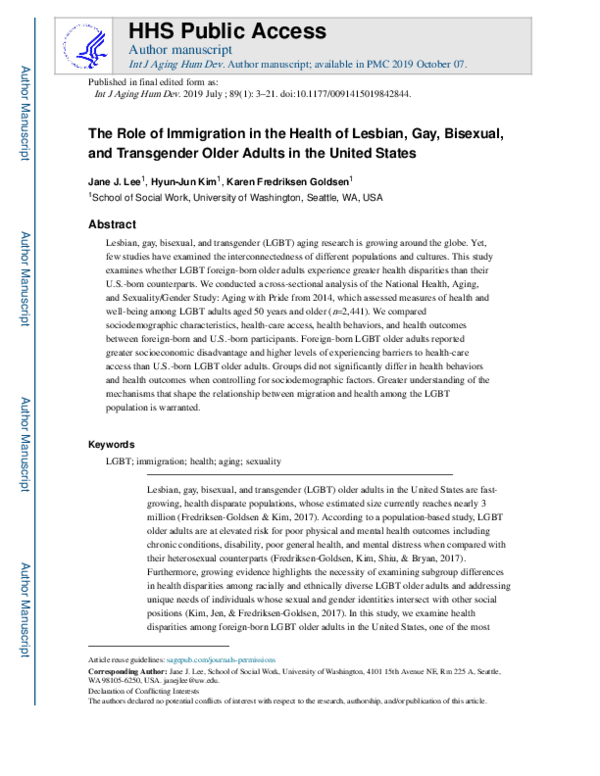 (PDF) The Role of Immigration in the Health of Lesbian, Gay, Bisexual ...