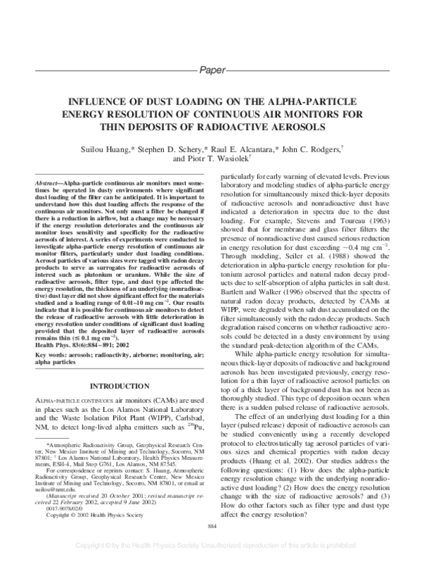 (PDF) Influence of Dust Loading on the Alpha-Particle Energy Resolution ...