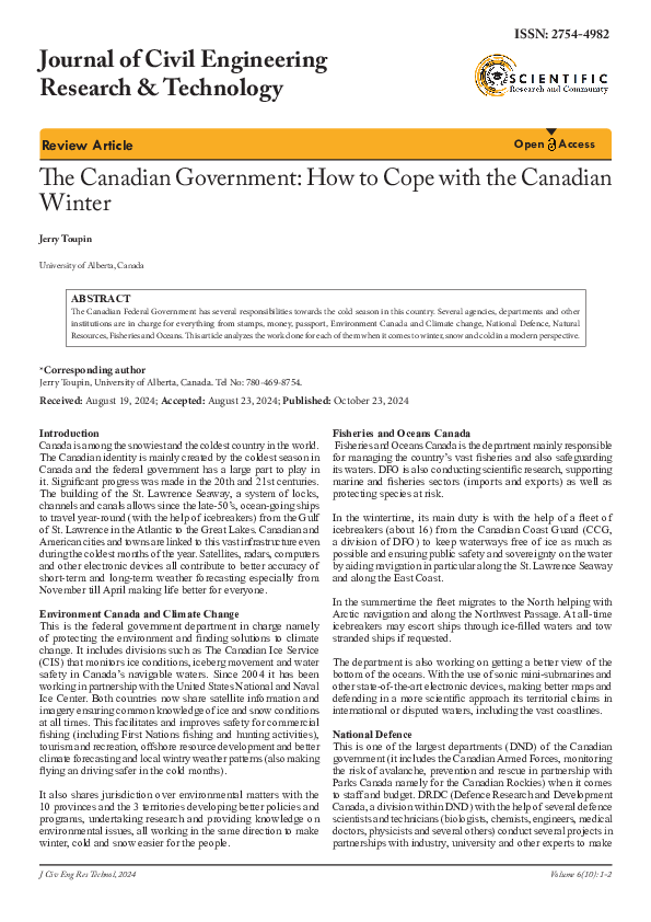(PDF) The Canadian Government: How to Cope with the Canadian Winter