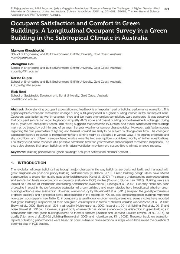 (PDF) Occupant Satisfaction and Comfort in Green Buildings: A ...
