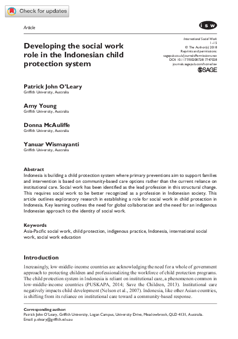 (PDF) Developing the social work role in the Indonesian child ...