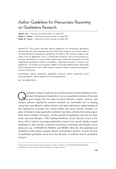 (PDF) Author Guidelines for Manuscripts Reporting on Qualitative Research