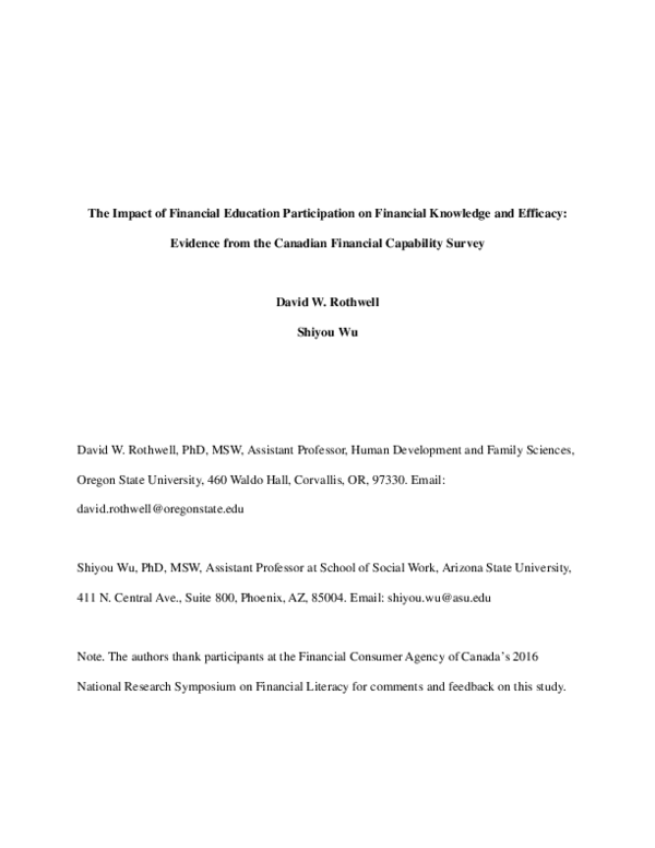 (PDF) The Impact of Financial Education Participation on Financial ...