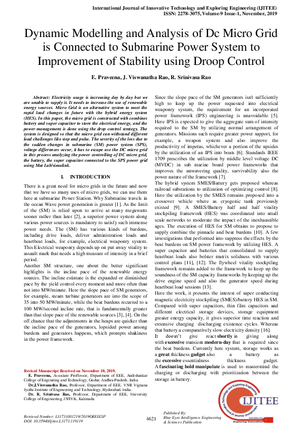 (PDF) Dynamic Modelling and Analysis of Dc Micro Grid is Connected to Submarine Power System to ...