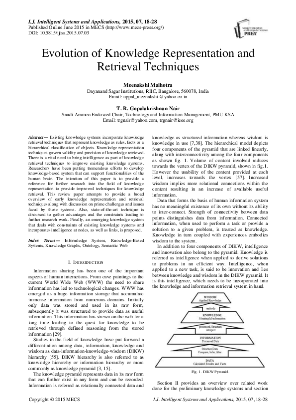 (PDF) Evolution of Knowledge Representation and Retrieval Techniques