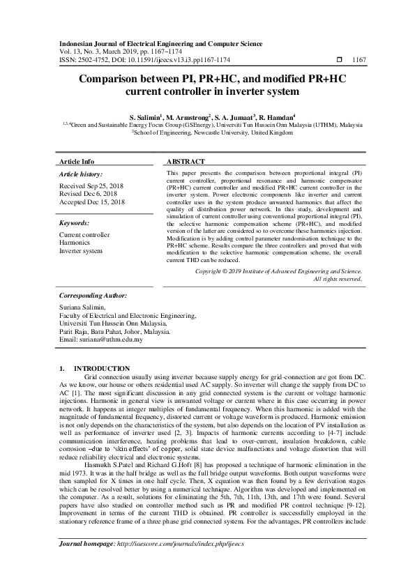 (PDF) Comparison between PI, PR+HC, and modified PR+HC current controller in inverter system