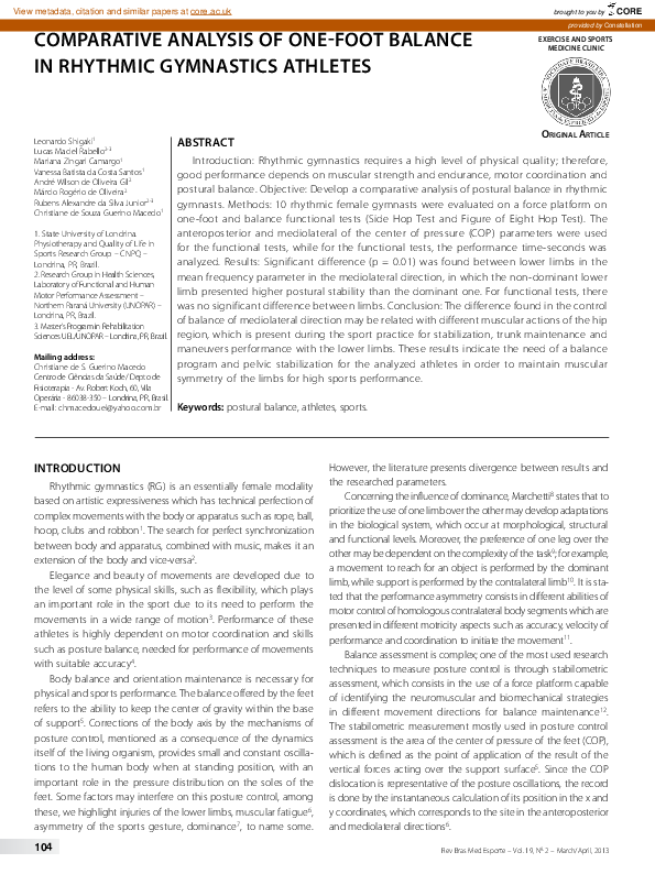 Comparative analysis of one-foot balance in rythmic gymnastics athletes ...