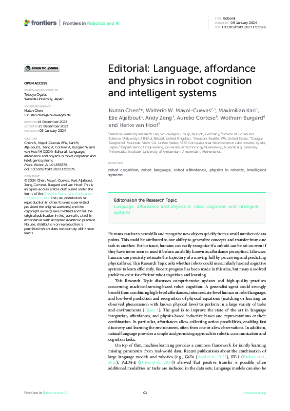 (PDF) Editorial: Language, affordance and physics in robot cognition and intelligent systems