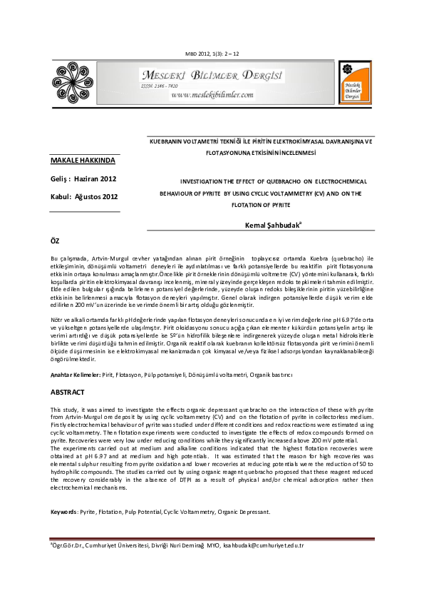 (PDF) Kuebranin Voltametri̇ Tekni̇ği̇ İle Pi̇ri̇ti̇n Elektroki̇myasal ...