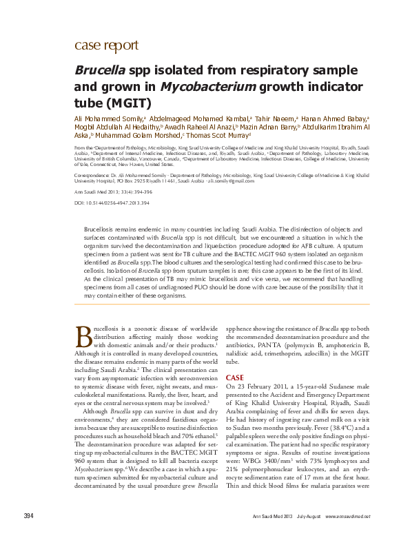 (PDF) Brucella spp isolated from respiratory sample and grown in ...