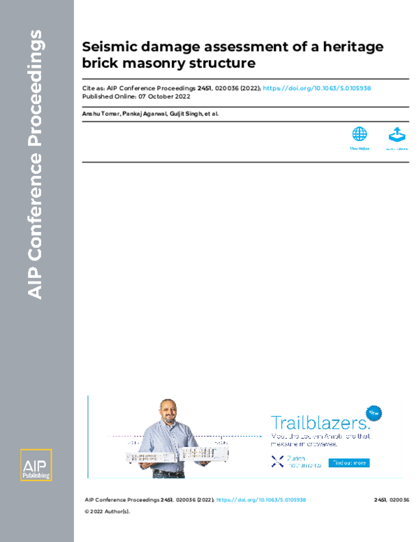 (PDF) Seismic damage assessment of a heritage brick masonry structure