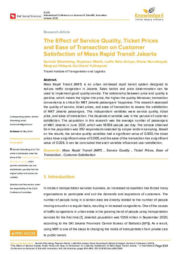 (PDF) The Effect of Service Quality, Ticket Prices and Ease of ...