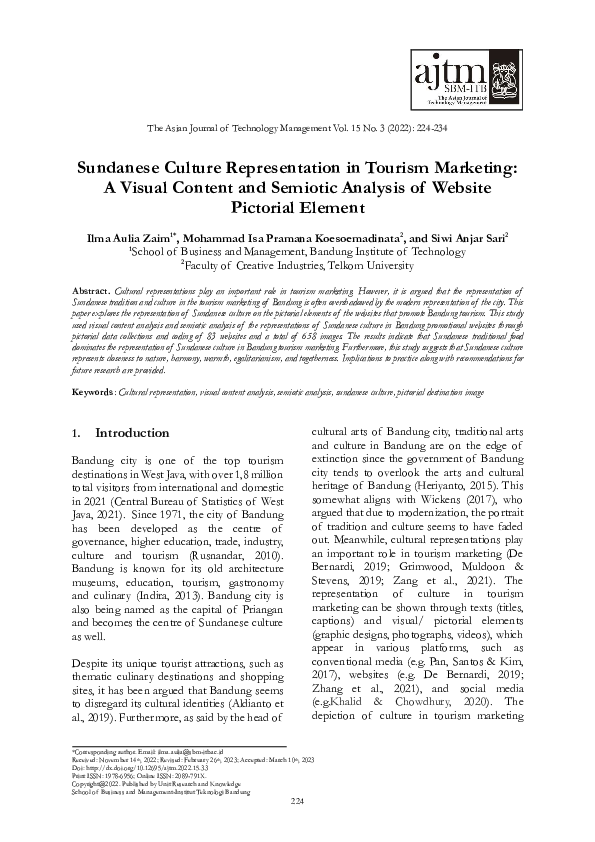 (PDF) Sundanese Culture Representation in Tourism Marketing: A Visual Content and Semiotic ...