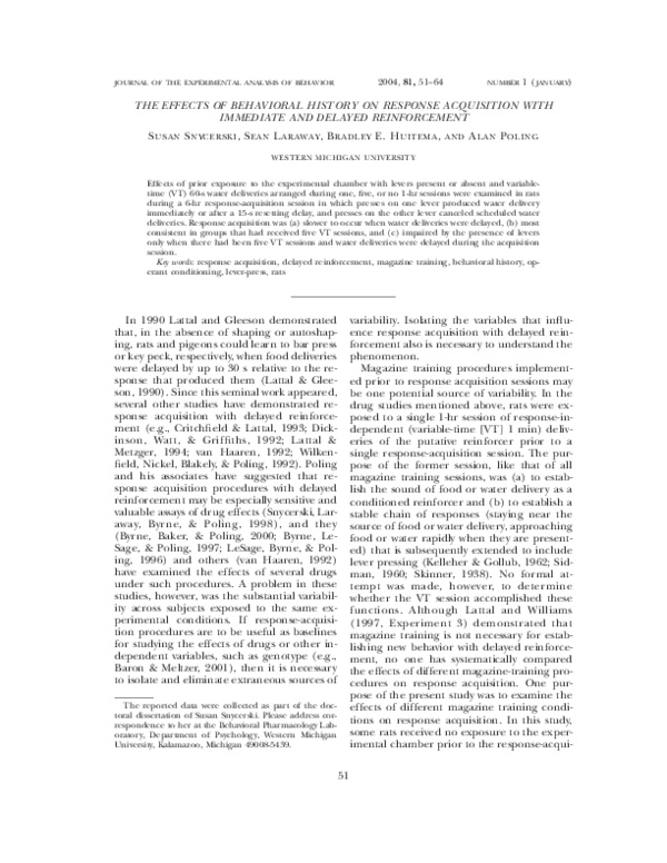 (PDF) The Effects of Behavioral History on Response Acquisition with Immediate and Delayed ...