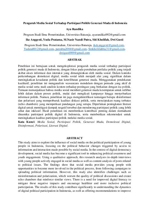 (PDF) Pengaruh Media Sosial Terhadap Partisipasi Politik Generasi Muda di Indonesia