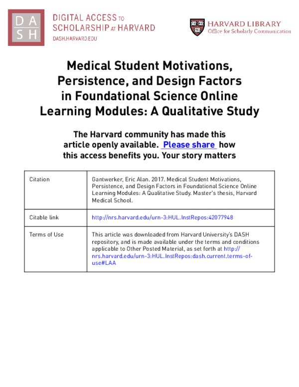(PDF) Medical Student Motivations, Persistence, and Design Factors in ...